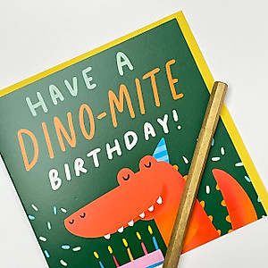 Old English Co. Have A Dino Mite Birthday Card for Son Daughter - Dinosaur Birthday Card for Young Children - Cute Cake Unisex T Rex Birthday Card for Child | Blank Inside with Envelope