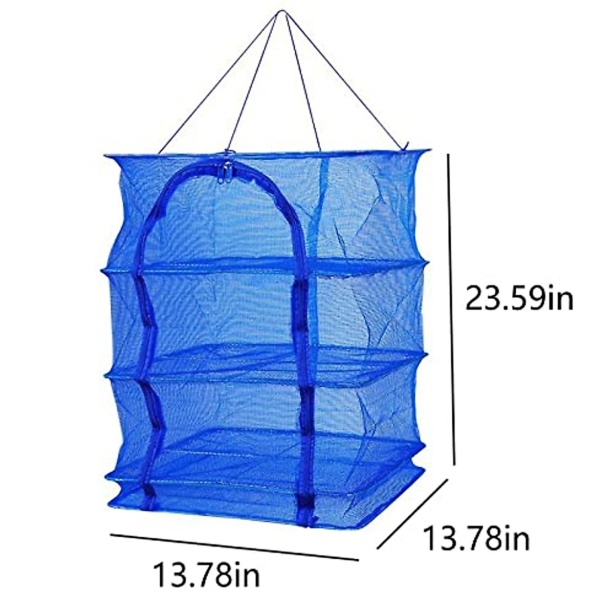 Typutomi 3 Layers Foldable Hanging Drying Rack, Plant Hanging Mesh Dry Net Fish Vegetables Herbs Drying Rack with Zipper for Outdoor(Blue,25.59x13.78x13.78in)