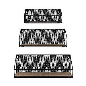 Edenseelake Floating Wall Shelves Set of 3, Cedar Pattern Wall Mounted Shelf for Bedroom, Living Room, Bathroom, Kitchen, Office