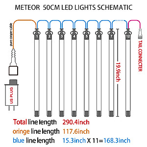 OMGAI 50CM 12 Tubes 576 LED Meteor Shower Rain Lights - Waterproof Drop Icicle Snow Falling Raindrop Cascading Lights for Garden Wedding Party Christmas Shine White