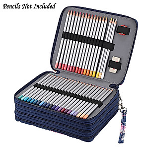 BTSKY Colored Pencil Bag- 160 Slots Pencil Holder Pen Bag Large Capacity Pencil Organizer with Handle Strap Handy Colored Pencil Box with Printing Pattern (Dark Blue Rose)