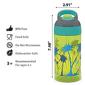 Zak Designs 16oz Riverside Beach Life Kids Water Bottle with Straw and Built in Carrying Loop Made of Durable Plastic, Leak-Proof Design for Travel, 2 count (Pack of 1)