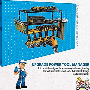 Power Tool Organizer, Garage Organization with 5 Drill Holders, Amoowis Organizers and Storage Wall Mount, Metal Shelf Heavy Duty, Utility Rack for Screwdriver Pegboard Shed, 5 holders