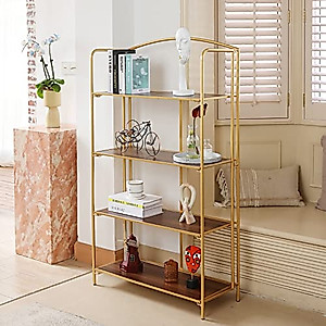 Crofy No Assembly Folding Bookshelf, 4 Tier Gold Bookshelf, Metal Book Shelf for Storage, Folding Bookcase for Office Organization and Storage, 12.87 D x 30.9 W x 55.71 H Inches