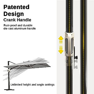 EAST OAK Patio Umbrella, 9x11.5ft Rectangular Outdoor Umbrella, Large Offset Cantilever Umbrella with 360° Rotation, Heavy Duty Windproof and UV Resistant Sun Umbrella for Proch, Garden, Mountain Grey