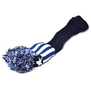 PLUSKER Golf Head Covers Blue for Driver and Fairway Woods Club with Long Neck Pom Pom Sock Knitted Proector 3Pcs/Set Golf Headcovers for Male/Female Golfers