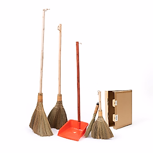 Broom and Dustpan Set for Home, Set of 4 Broom - Large Straw Soft Broom, Hand Whisk Broom, Small Broom, Mini Broom and Dustpan Set with Long Handle for Office, Home Indoor Outdoor…