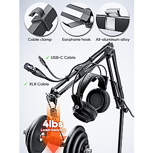 CACENCAN Boom Arm, 360° Rotatable Microphone Stand with Desk Mount, Foldable Desk Mic Arm with 3/8'' to 5/8'' Screw Adapter, Microphone Arm for Live Streaming, Gaming, Podcasting[Heightened Version]