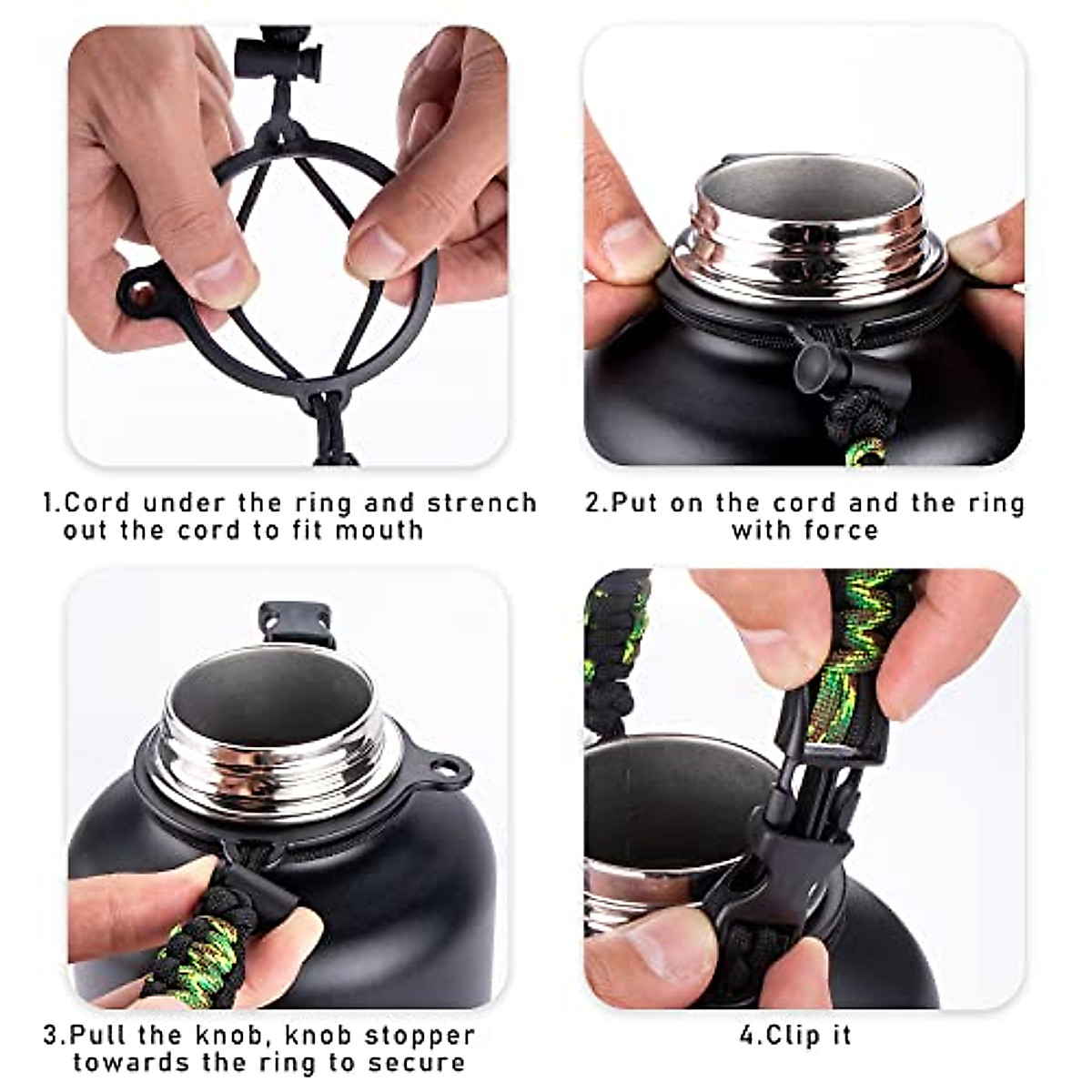 FUNUS 64oz Insulated Water Bottle (2 Lids) Vacuum Stainless Steel with Handle Flip Top Lid and Paracord BPA Free Metal Water Jug Sports Outdoor Camping