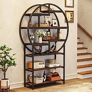 Tribesigns 8-Tier Bookshelf, 75 Inch Tall Industrial Freestanding Bookcase, Wood and Metal Display Shelves Storage Shelf for Living Room, Home Office, Bedroom (Rustic Brown)