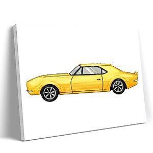 Vintage Car Canvas Wall Art Framed Old Car Painting Print Watercolor Nursery Transportation Canvas Wall Decor for Home Playroom Boys Room, Classroom Decoration, Ready to Hang, 12" X 15" (Yellow)