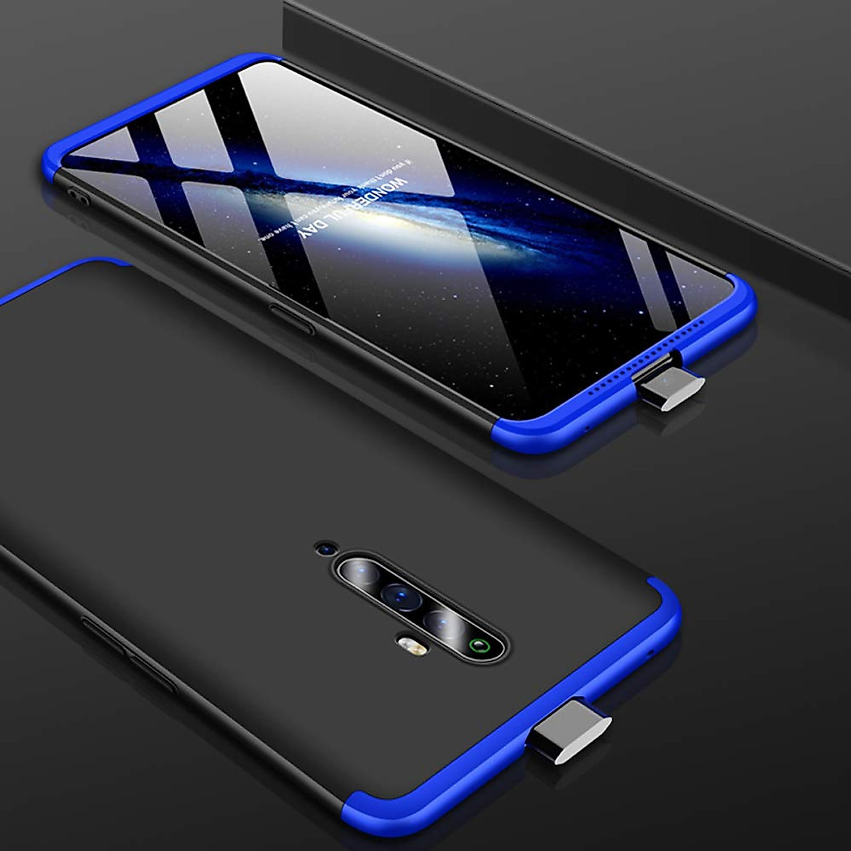 ZSCHAO Case for Oppo Reno2 Z Oppo Reno 2Z 360 Degree Ultra Slim Anti-Shock with Tempered Glass Case Compatible with Oppo Reno2 Z Hard Shockproof Full Matte Case Cover Black + Blue