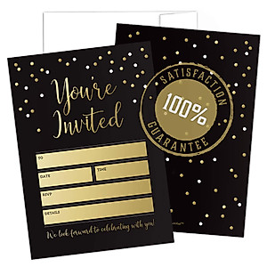 Hat Acrobat Black and Gold Party Invitations with Envelopes Perfect for Anniversary, Birthday, Rehearsal Dinner, Bachelorette Party, Graduation, 25 Pack