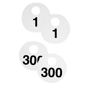 Juvale 2 Sets of Round Numbered Tags 1-300, Double-Sided Plastic Coat Check Tickets (1.7 in, 600 Pieces Total)