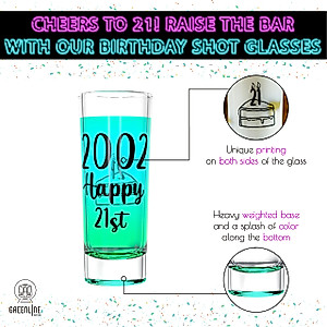 Greenline Goods 21st Birthday Shot Glass - 2002 Party Decorations For Him or Her - 2 oz With Colored Base - Finally 21 Legal