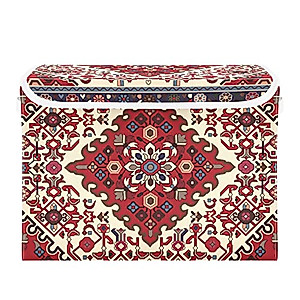 linqin Clothes Storage Box with Handle for Shelves Persian Carpet Tribal Pattern Storage Containers Large Photo Chests