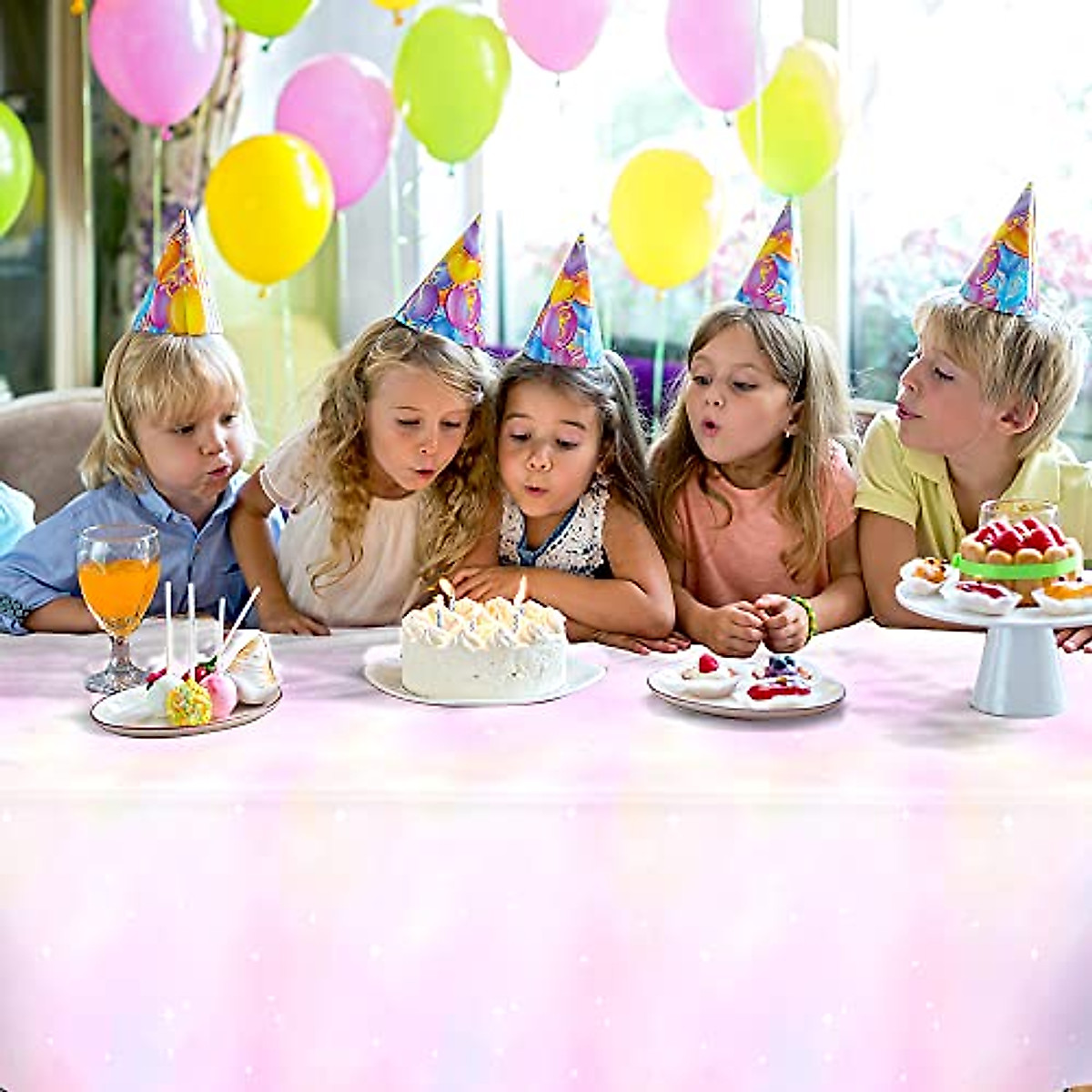 Pastel Rainbow Tablecloths 2 PCS Disposable Rainbow Tablecloth Waterproof Plastic Table Cloths for Rectangle Tables, Birthday Decoration Party Supplies for Birthday Wedding Pink Theme Party 108" x 54"
