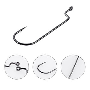 UCEC 100pcs/Box Fishing Hooks Worm Hooks Offset Shank Round Bend Worm Hooks Bass Hooks High Carbon Steel Saltwater Freshwater - 6 Sizes: #1 1/0 2/0 3/0 4/0 5/0