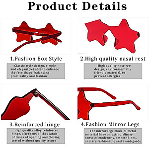 QXBXYHM 6 Pcs Independence Day Star Shaped Rimless Sunglasses Transparent Pentagram Glasses 4th of July Red White Blue Disco Glasses