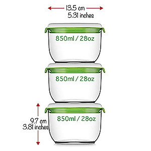 FOSA Vacuum Seal Food Storage System Reusable Medium Containers, 3 pack, 28 oz size (Vacuum Pump not Included)¡­