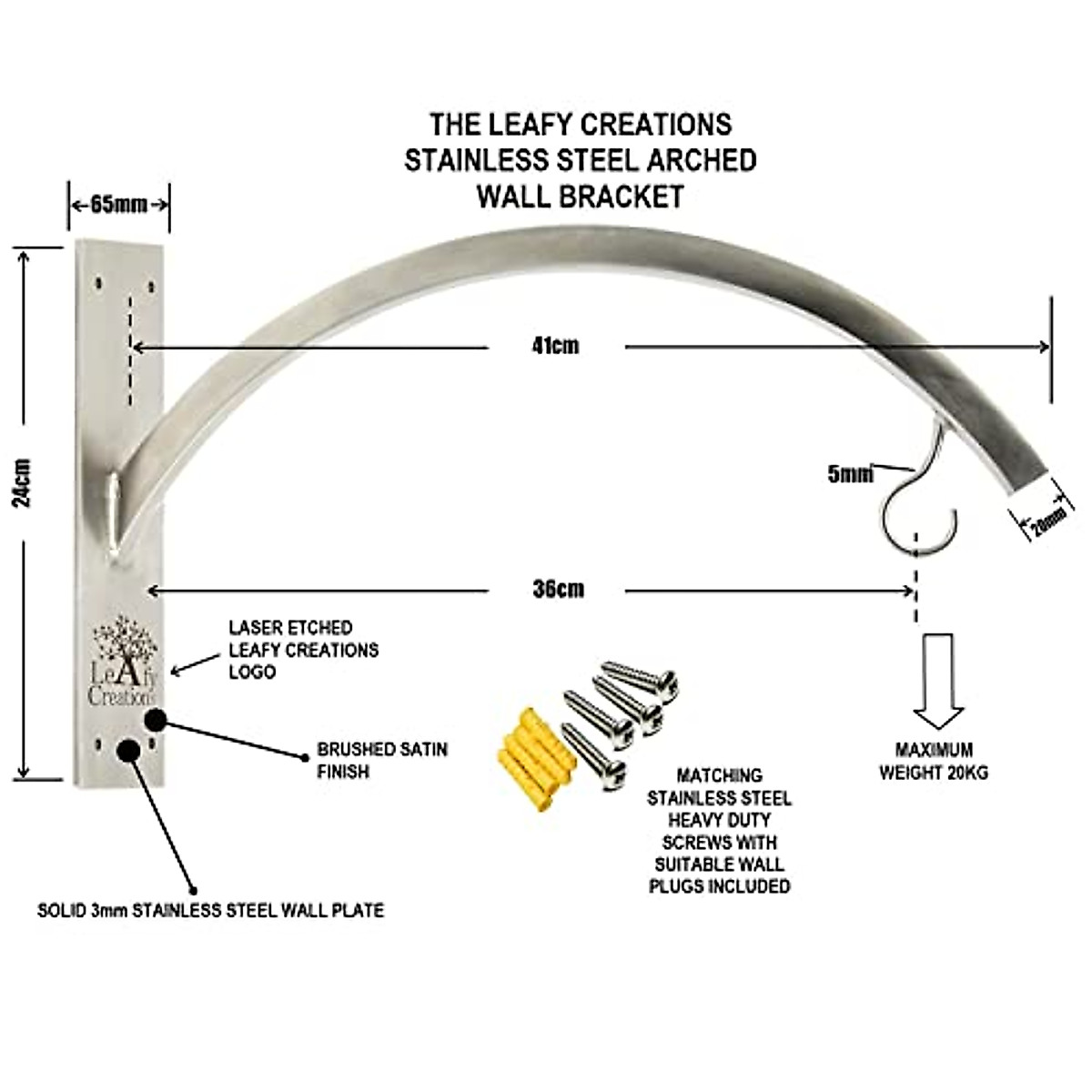 Leafy Creations High End Straight Stainless Steel Plant Hanger, Plant Hooks for Outdoor Hanging Plants, Shepherds Hook for Outdoor, Hanging Bracket for Garden, Bird Feeder Hangers for Outside
