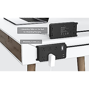 Jgstkcity Outdoor Power Strip Weatherproof with USB C,Waterproof Extension Cord Multiple Outlet Surge Protector for Patio Accessories,6 Outlets and 3 USB Ports,6ft Cable, Black