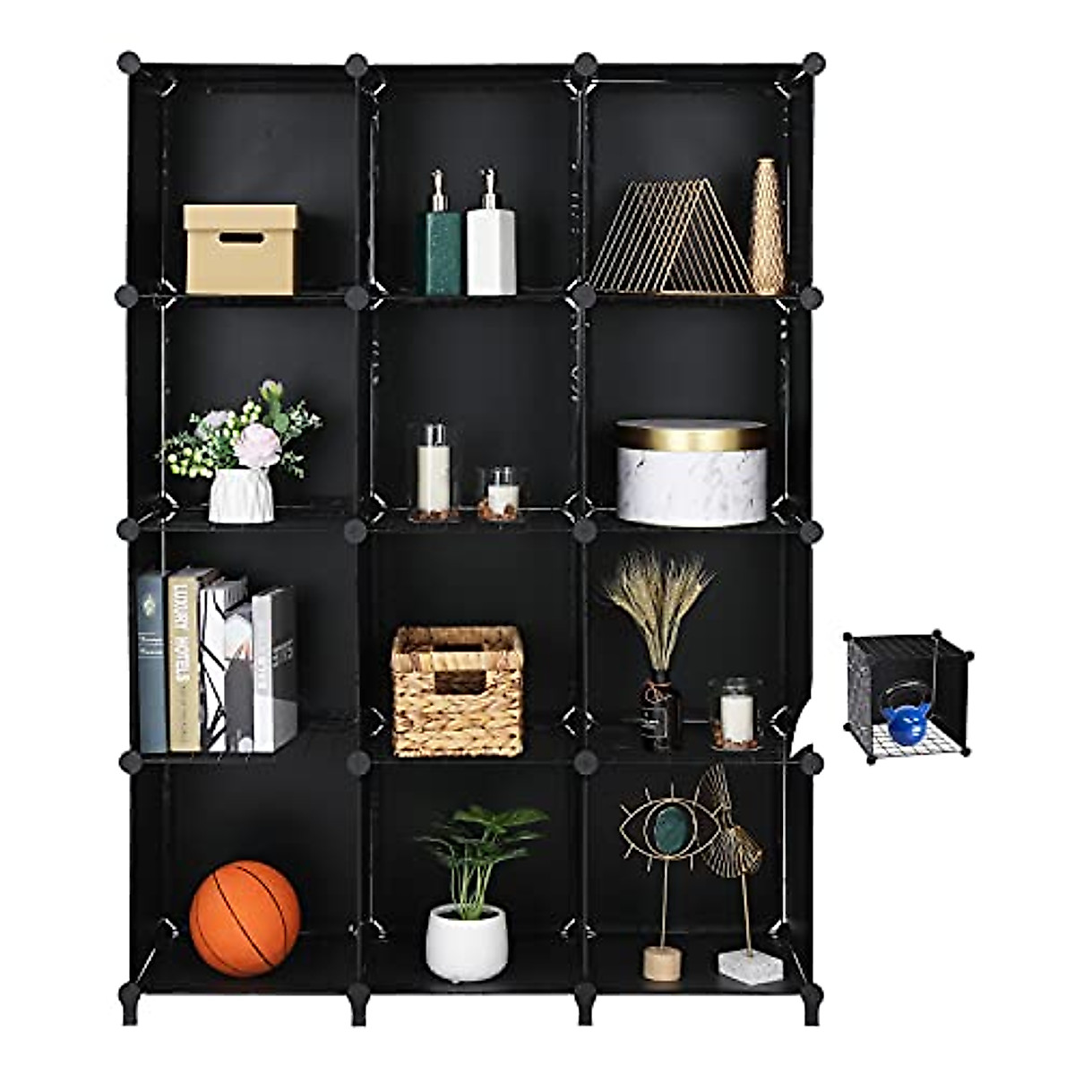 VINGLI Portable Closet Wardrobe, 12 Cube Storage Organizer, Bookcases Plastic Storage Closet, Shelf Unit, DIY Cube Shelves for Bedroom Living Room Office