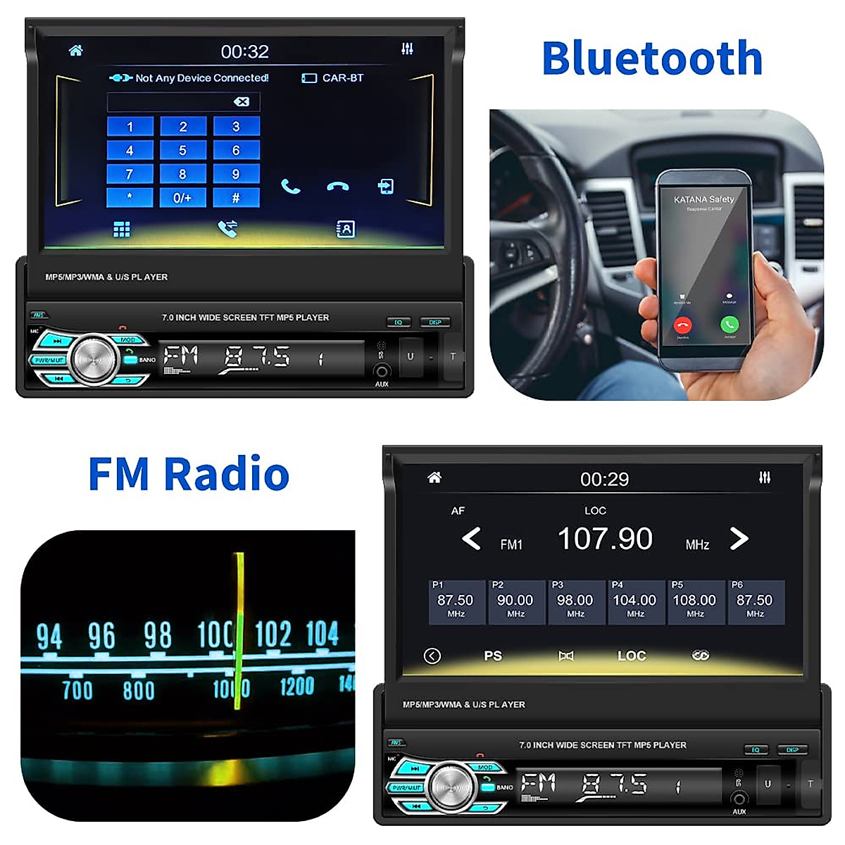 (Stable) Hikity Carplay Single Din Car Stereo, 7 Inch Flip Out Touch Screen Car Radio with Android Auto, Bluetooth, Mirror Link, Backup Camera, FM, USB, SWC, Voice Control Split Screen