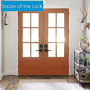 NeuType Double Door Handle Sets with Deadbolt Entry Door Locksets Single Cylinder HandleSet with Straight Handle Lower Half Grip, Black