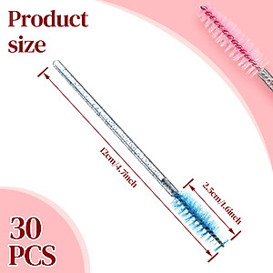 60 Pieces Disposable Mascara Wand Tube Set, 30 Diamond Empty Mascara Tube and 30 Crystal Eyelash Brush Spoolies Makeup Brush Eyebrow Applicator Tool for Lash Exention Supplies (Classic Style)