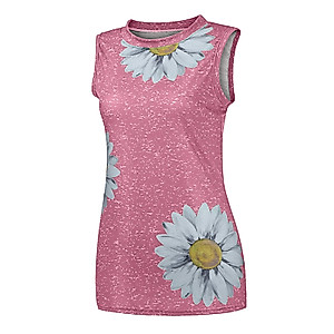 Tank Top for Women Crew Neck Daisy Print Tops Sleeveless T-Shirts Summer Chrysanthemum Graphic Print Tee Blouse
