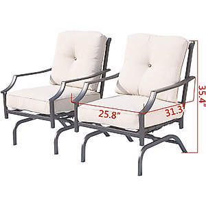 Top Space Rocking Patio Chairs Outdoor Metal Furniture Motion Spring Chair Black Dining Bistro Set with Padded Cushion for Garden Balcony Porch (Beige)