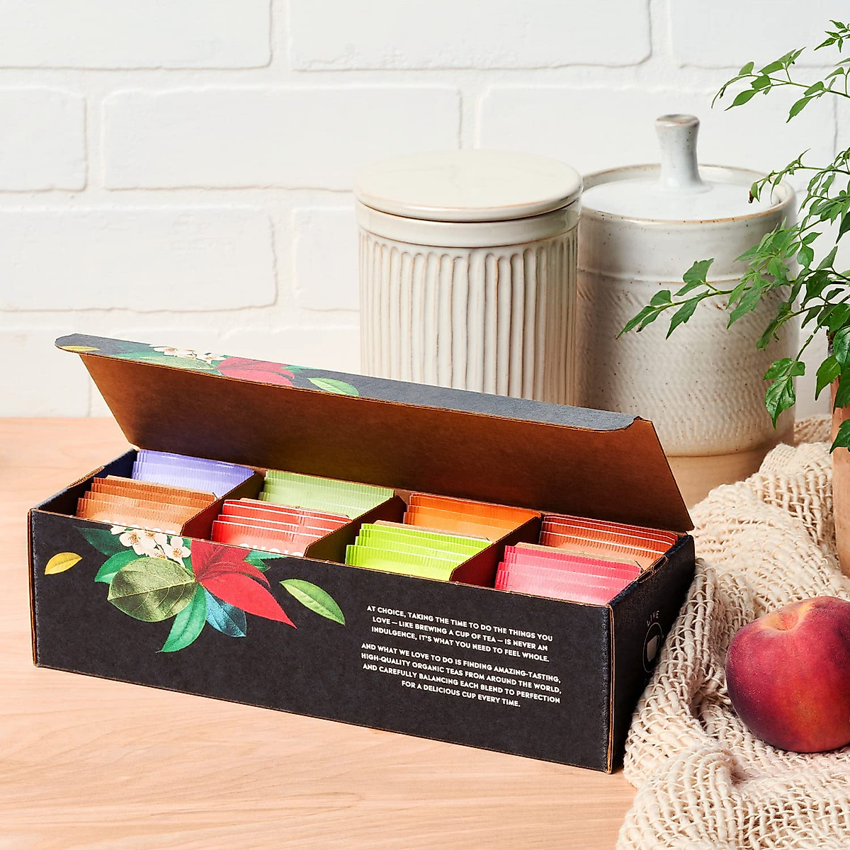 Choice Organic Teas Sipping Box Tea Sampler, Variety Gift Box, 32 Total Tea Bags, 8 Flavors, Caffeinated and Caffeine-Free Teas, Sustainably Sourced Organic and Non-GMO Ingredients