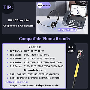 Callez RJ9 Phone Headset Office Telephone Headset with Microphone Noise Cancelling for Yealink T23G T33G T40G T46G T46S T48S T46U T48U T53W T57W Grandstream GXP2135 GXP2160 GXP2170 Avaya Panasonic