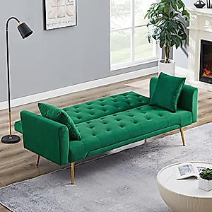 FANYE Green Velvet with 2 Pillows Metal Legs, 71.65"
