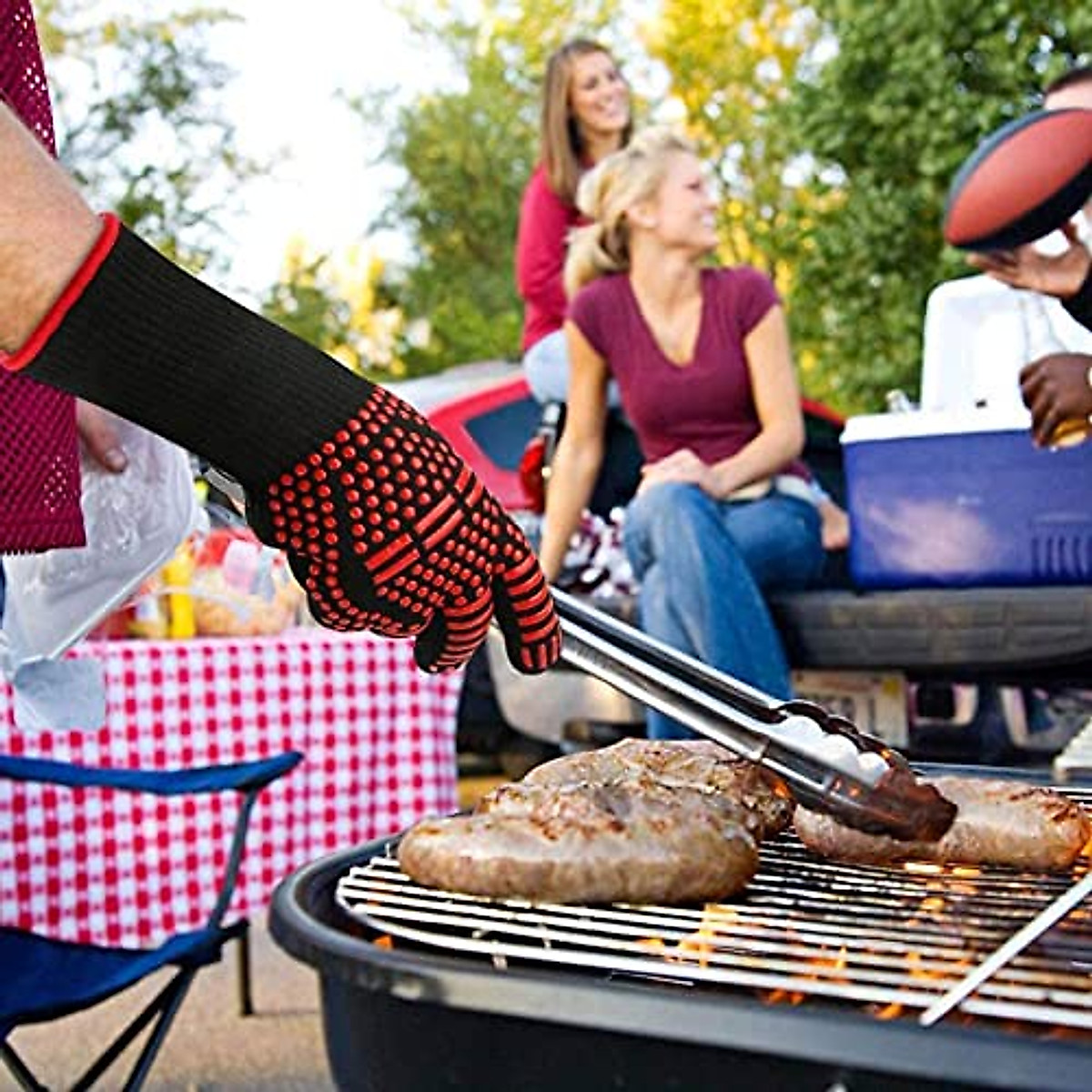Donkik BBQ Grilling Gloves, 1472°F Extreme Heat Resistant Outoor Barbecue Gloves, Kithen Silione Non-Slip Oven Mitts for Barbeue, Cooking, Baking, Grilling, Welding