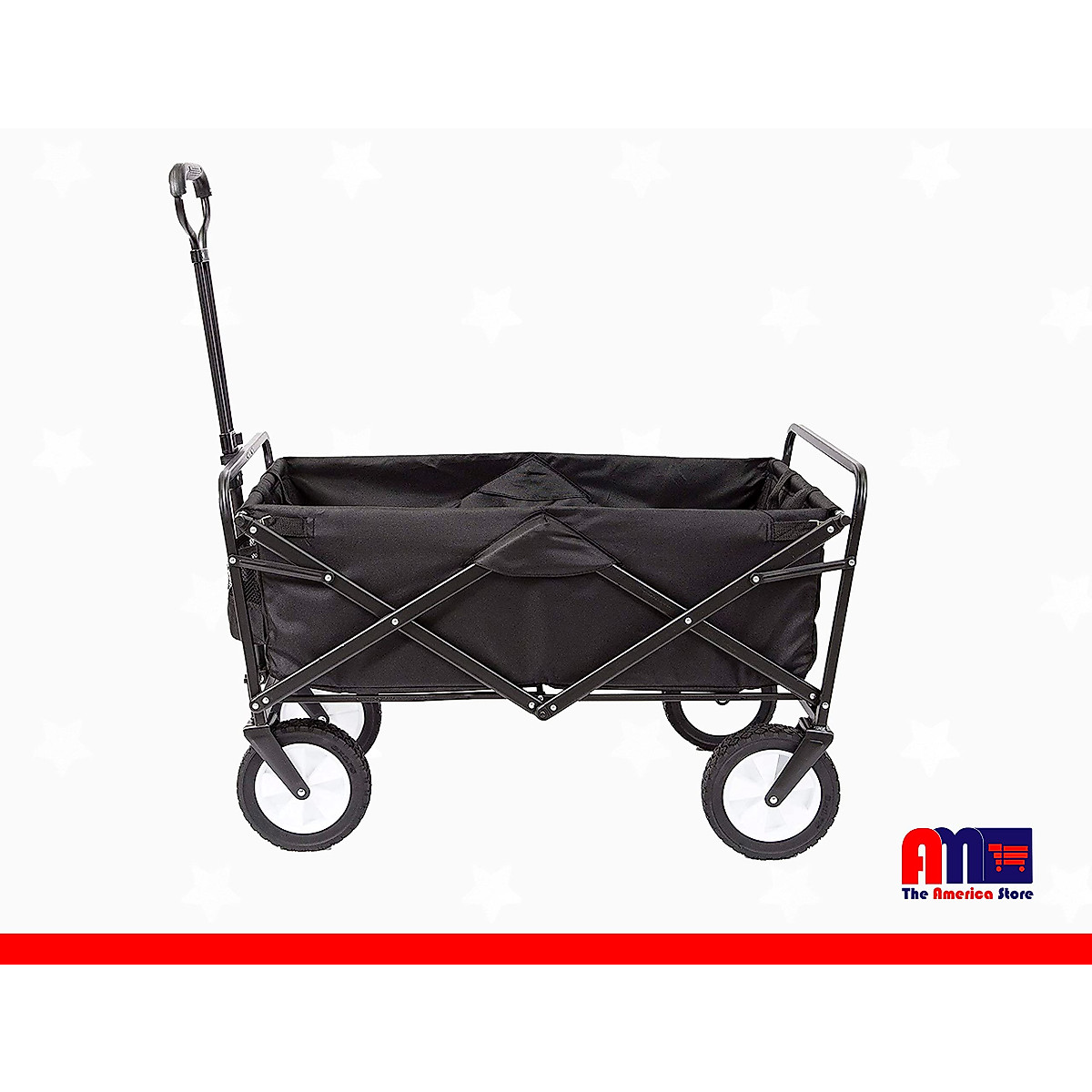 AM The America Store - Collapsible Foldable Wagon, Beach Cart Large Capacity, Heavy Duty Folding Wagon Portable, Collapsible Wagon for Sports, Shopping, Camping (Black)