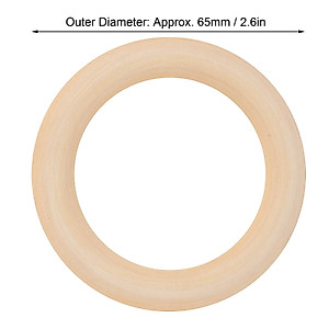 10Pcs Wood Teething Rings, 65mm Baby Unfinished Wood Circles Without Paint, Smooths Wood Circles for Crafts DIY Teething Ring, Jewelry Pendant Connectors (Wood Color-65mm)