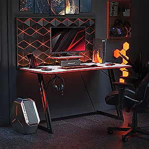 CubiCubi Gaming Desk 47 inch PC Computer Desk, Home Office Desk Gaming Table Z Shaped Gamer Workstation and Headphone Hook, White