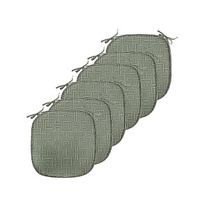 Lunarable Geometric Chair Seating Cushion Set of 6, Zig Zag Chevron Line Pattern Abstract Shapes Optical Design, Anti-Slip Seat Padding for Kitchen & Patio, 16"x16", Forest Green
