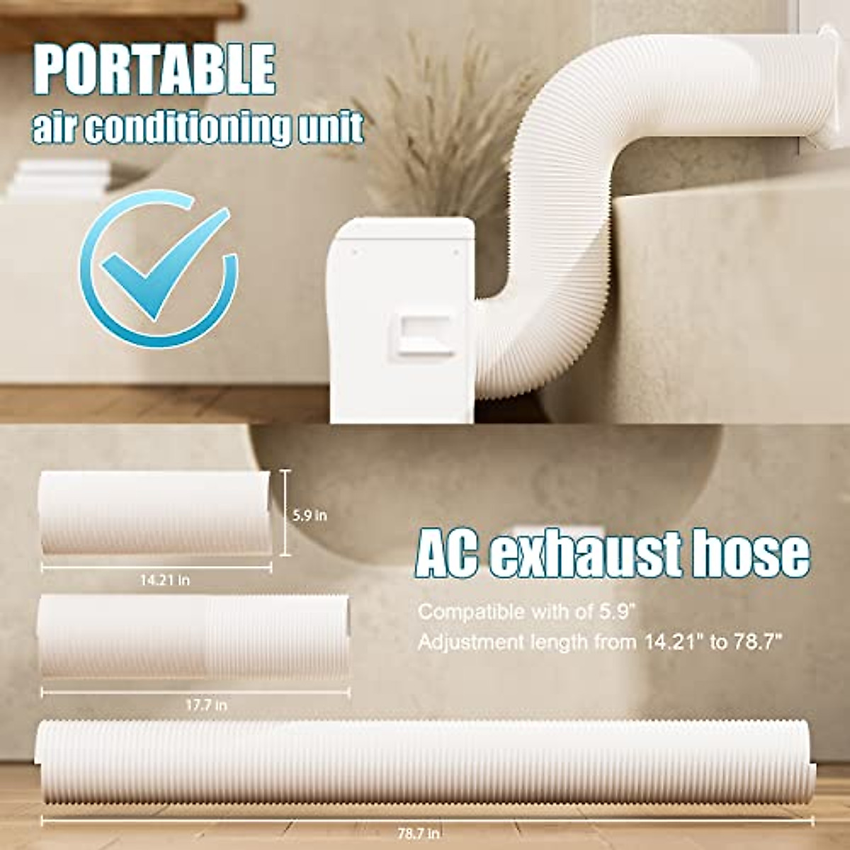 E-SDS Portable Air Conditioner Window Kit with 5.9” Diameter 78" Length Exhaust Hose for Sliding Window, Adjustable AC Window Vent Kit with Hose and 4 Slide Seal Plates