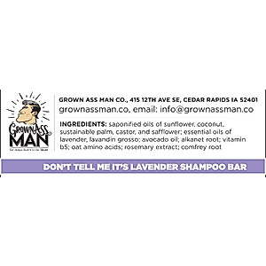 Grown Ass Man Co. - Solid Shampoo Bar Rich Lather 3 in 1: Hair, Beard & Body Wash - Plastic Free & Eco-Friendly, Natural & Organic for All Hair Types, 4oz Bar (Don't Tell Me It's Lavender, 3-Pack)