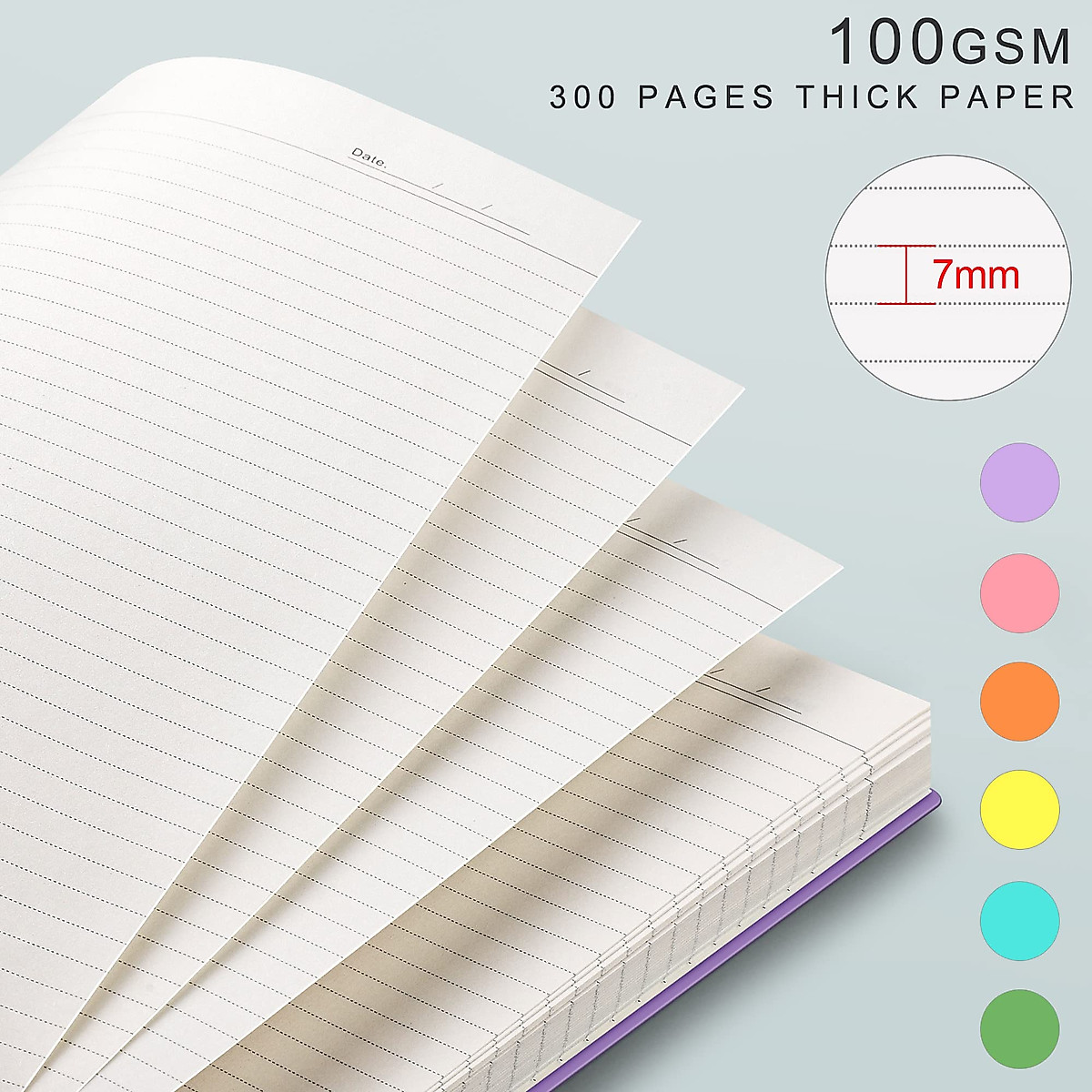 EMSHOI A4 Spiral Notebook College Ruled Lined Journal, 11.2" x 8.27", 300 Pages, 100gsm Thick Paper, Waterproof Softcover, Twin-Wire Binding, Sticky Notes, LightBlue