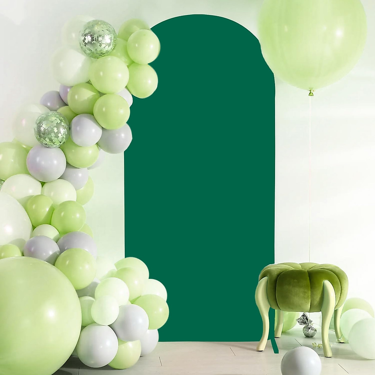 FOTSHARER Wedding Arch Cover 6FT Emerald Green Arch Cover Bakcdrop Fabric Chiara Arch Backdrop Cover for Balloon Party Arch Covers Stretchy Backdrop Round Top Arch Stand Cover for Birthday Decorations