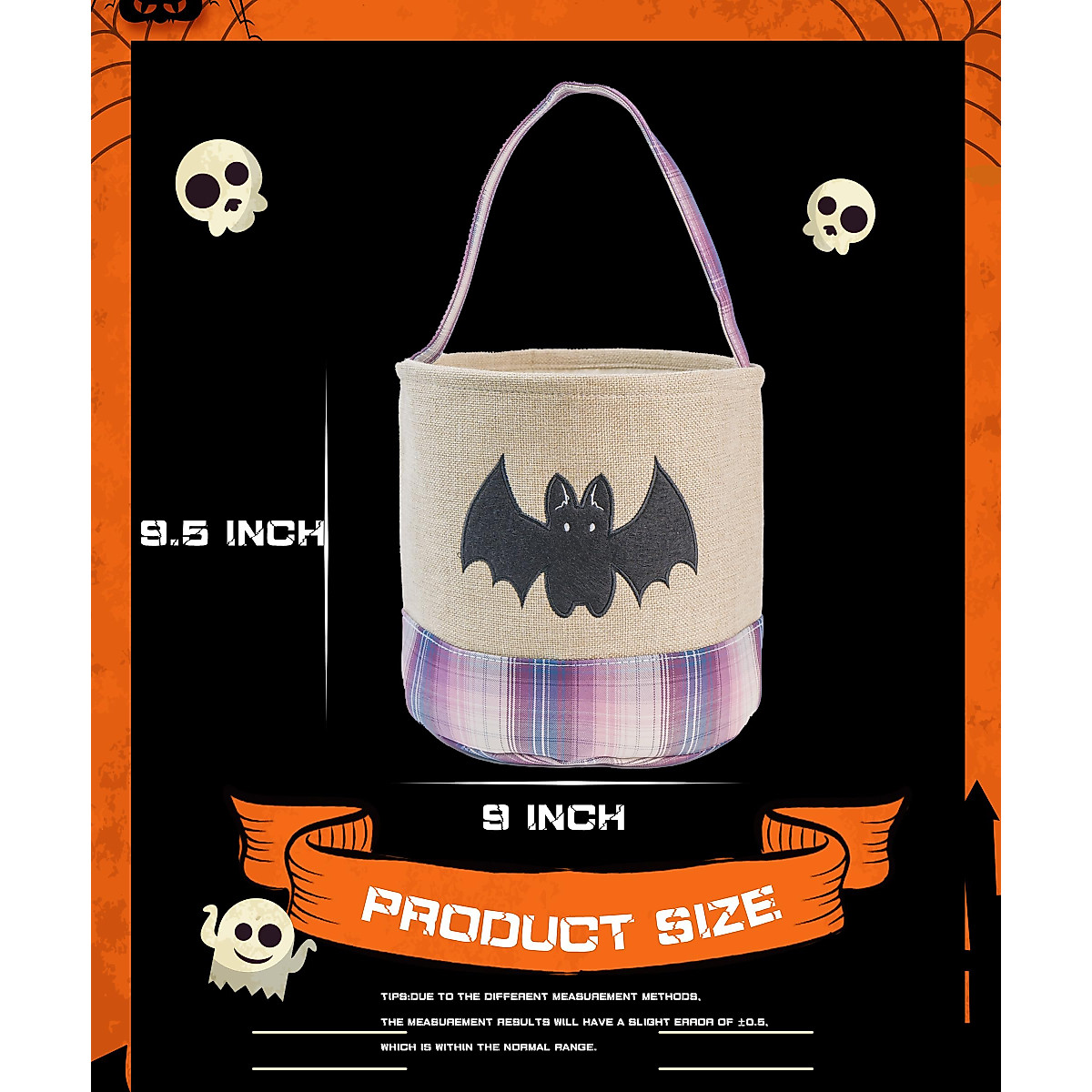 MT WORLD Personalized Halloween Bucket Pumpkin Pail Canvas Candy Bucket Large Reusable Trick or Treat Tote Bags for Girls Boys Halloween Cookies Gifts (Pumpkin)