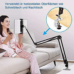 Tablet Stand for Bed, Adjustable and Foldable Tablet Stand Holder with 360 Degree Rotation for iPhone iPad Cellphone Tablet Kindle Fire, or Other 4.7-12.9 inch-Screen Devices (Black)(Extended Arm)