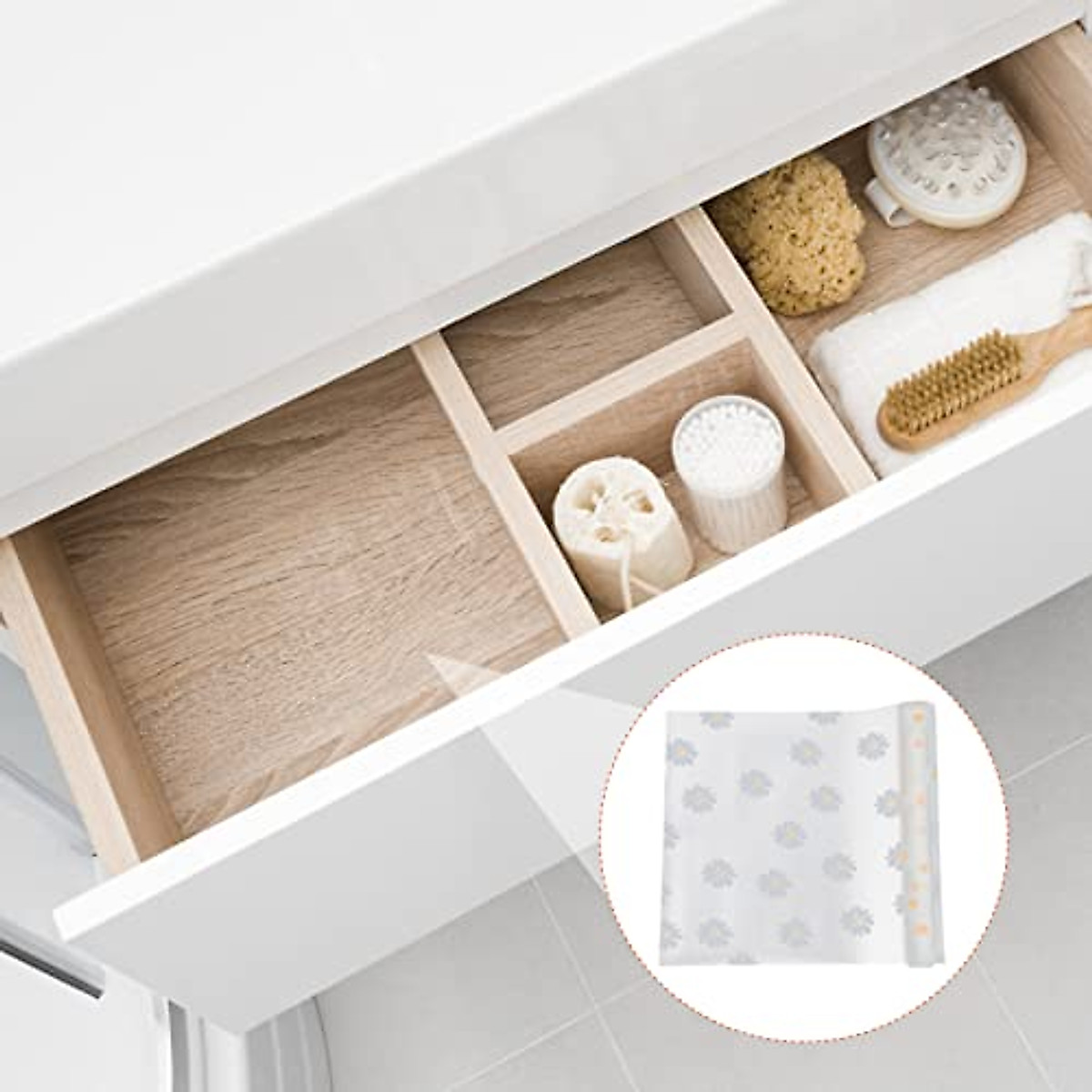 UPKOCH Shelf Liner Daisy Flower Kitchen Drawer Liner Self- Adhesive Waterproof Clear Refrigerator Mat Cabinet Liner Pantry Shelf Liner for Kitchen Cabinets Pantry Shelves