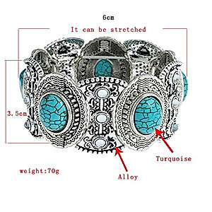 maytry Turquoise 3pcs Set - a Turquoise Necklace a pair of turquoise pendant tassel earrings, a stretchable turquoise braceleta Gift for Ladies