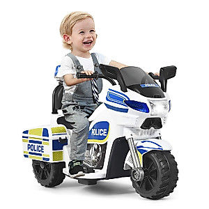 Costzon Kids Ride on Police Motorcycle, 6V Battery Powered Motorcycle Trike w/Horn, Headlight Police Light, 3-Wheel Design, Forward/Reverse, ASTM Certification, Gift for Boys Girls (White)