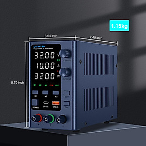 DC Power Supply Variable, Bench Power Supply with Encoder Adjustment Knob, Variable Power Supply with Memory Storage, Adjustable Power Supply with USB-A & Type-C Quick-Charge (0-32V 0-10A)